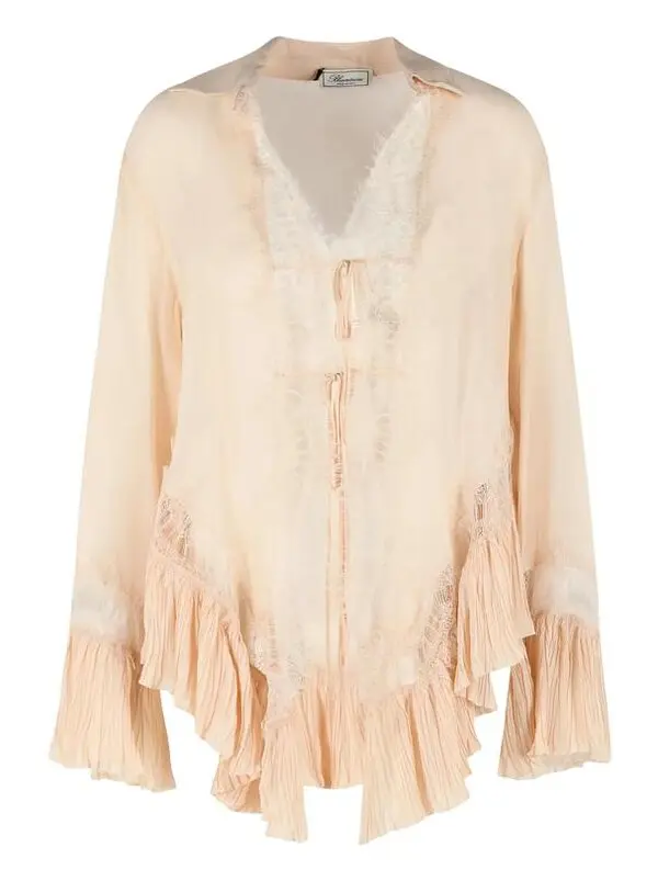 Blumarine Beige Lace Insert Pleated Asymmetrical Shirt - Cream