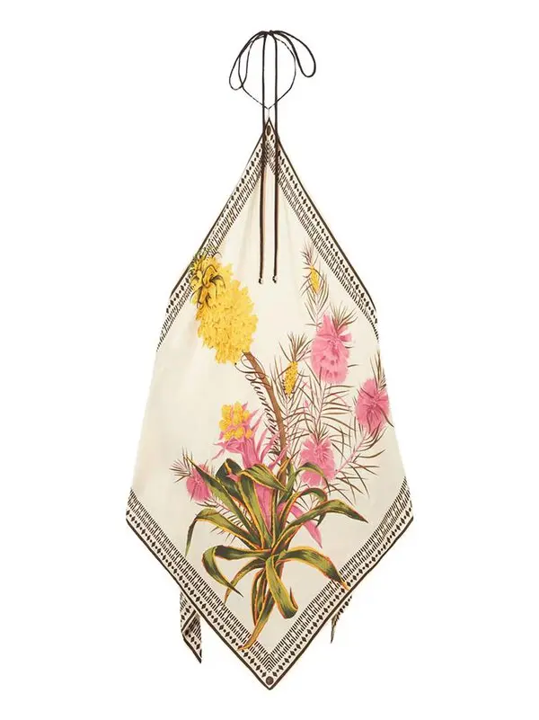 Blumarine Floral Print Sleeveless Halter Top - Cream