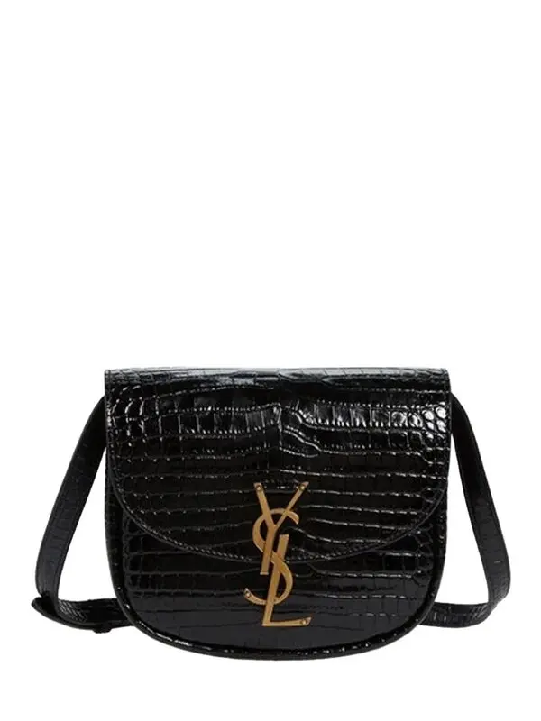 Saint Laurent Kaia Croc Effect Shoulder Bag - Black