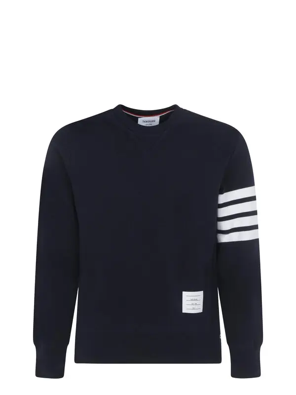 Thom Browne Cotton Sweatshirt With Monogram And Sporty Stripes - Blue