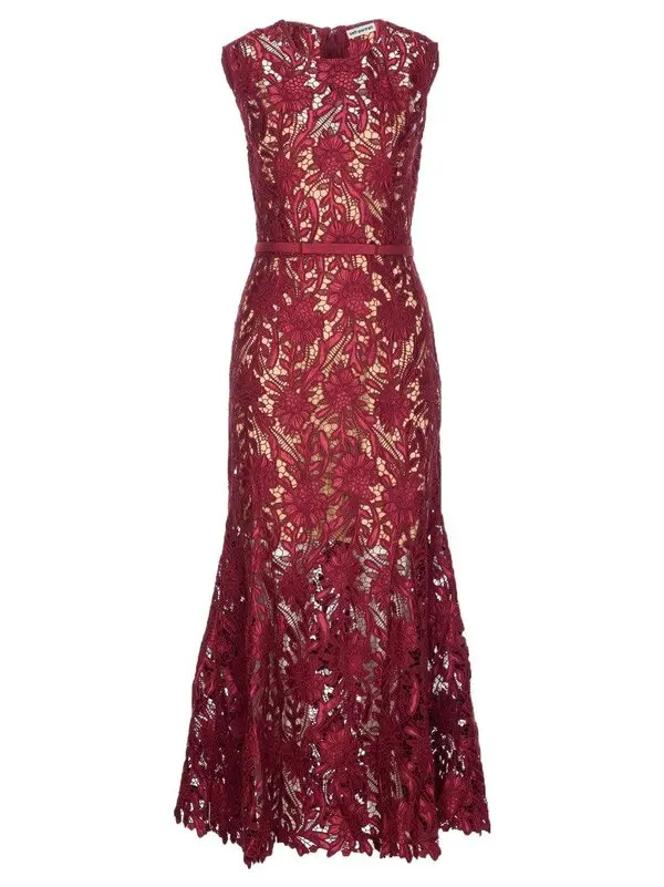 SELF-PORTRAIT Guipure Lace Midi Dress - Red