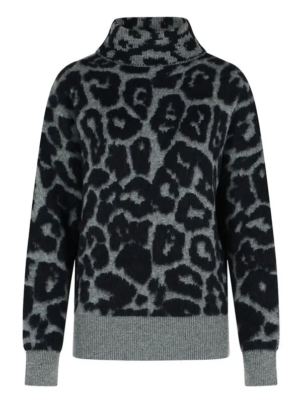 Stella McCartney Alpaca Blend Turtleneck Sweater With Leopard Pattern - Gray