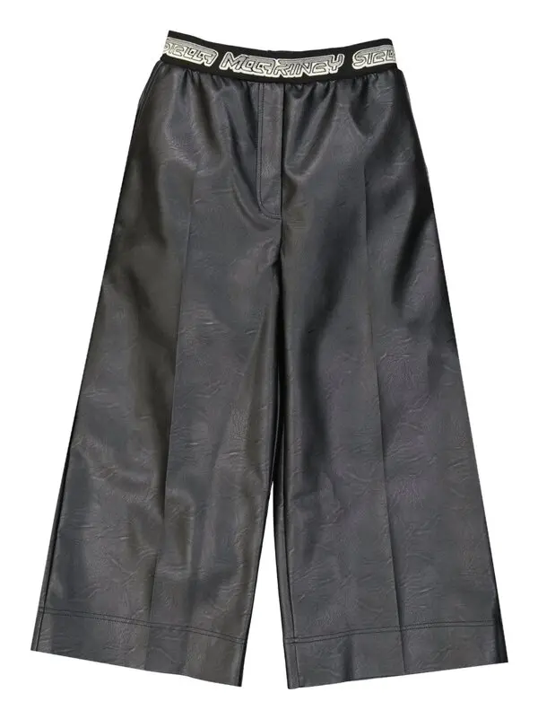 Stella McCartney Cropped Leather Effect Pants With Logo Detail - Black