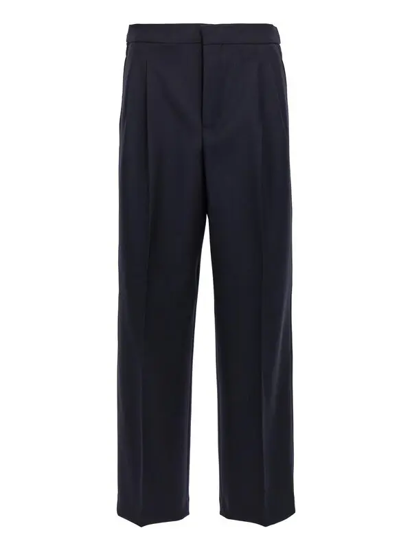 Ami Wool Pleated Front Wide Leg Trousers - Blue