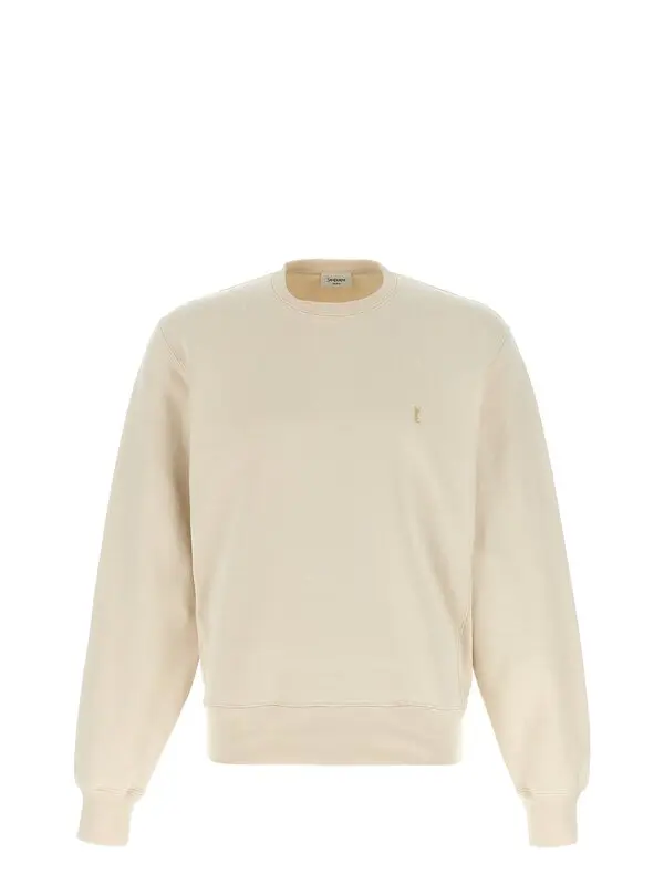 Saint Laurent Cassandre Embroidered Cotton Sweatshirt - Cream