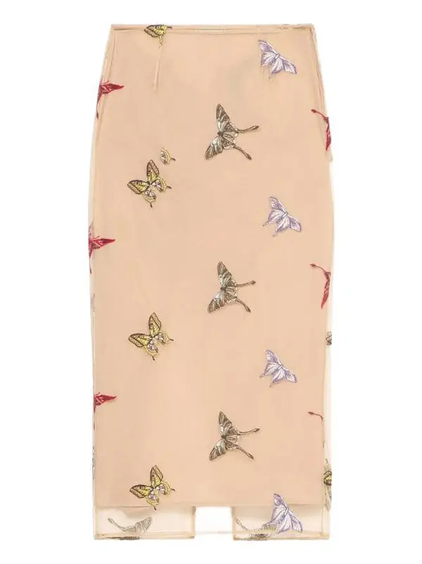 Blumarine Embellished Butterfly Straight Skirt - Cream
