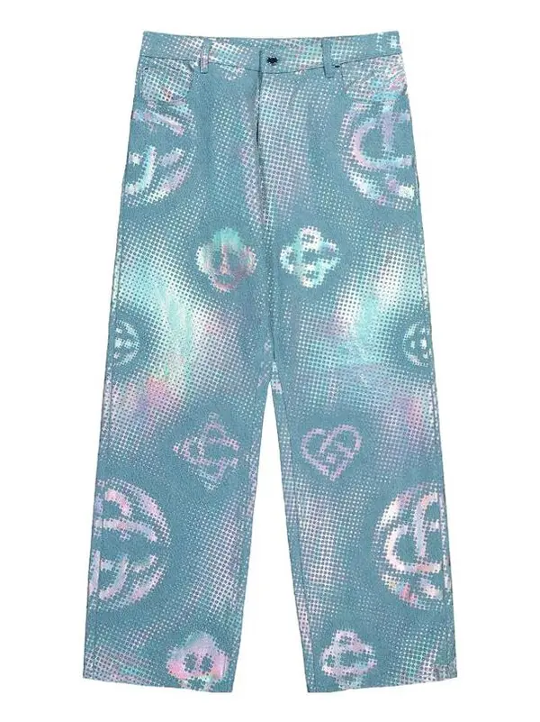 Casablanca Denim Wide-leg Jeans With Monogram Pattern - Blue