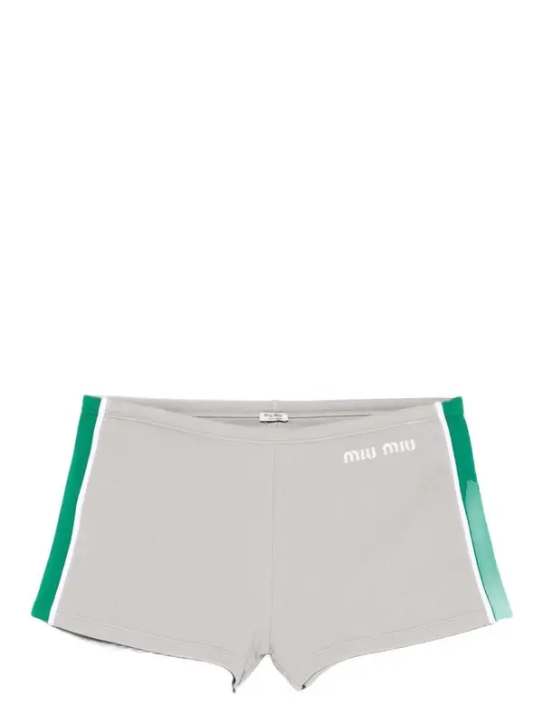 Miu Miu Grey Nylon Shorts With Green Trim - Multicolor