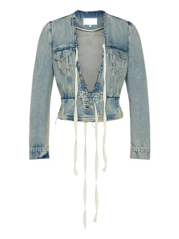 MAISON MARGIELA Cotton Denim Jacket With Deep V-neck And Tie Closure - Blue
