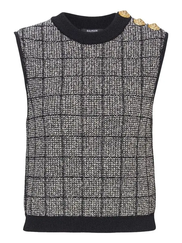 Balmain Tweed Tank Top With Button Embellishment - Multicolor