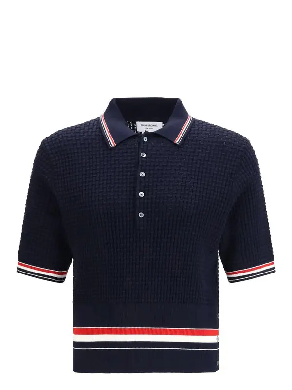 Thom Browne Woven Cotton Polo - Blue