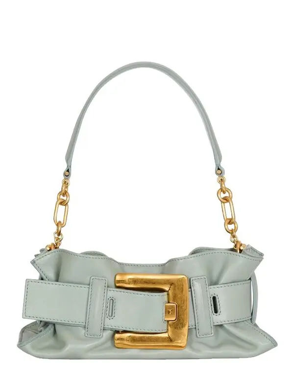 Balmain Leather Clutch Bag With Gold-tone Hardware - Blue