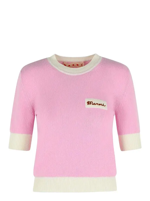 Marni Ribbed Wool Blend Sweater With Embroidered Logo - Pink