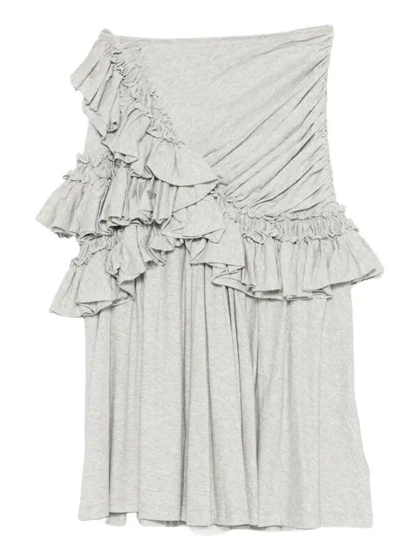 Dries Van Noten Grey Cotton Ruffled Midi Skirt - Multicolor