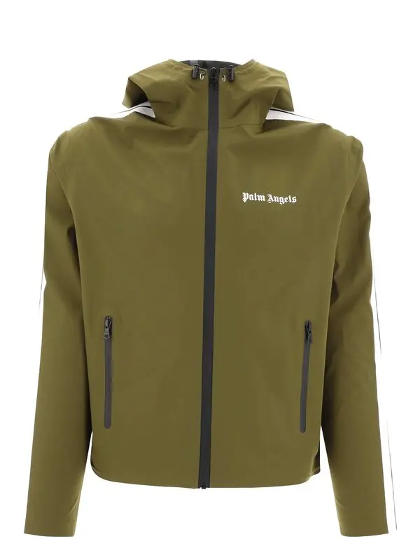 Palm Angels Waterproof Jacket With Drawstring Hood And Logo Detail - Green