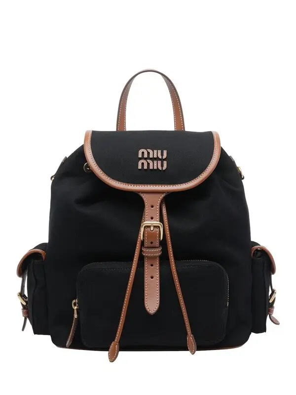 Miu Miu Logo Embroidered Backpack - Black