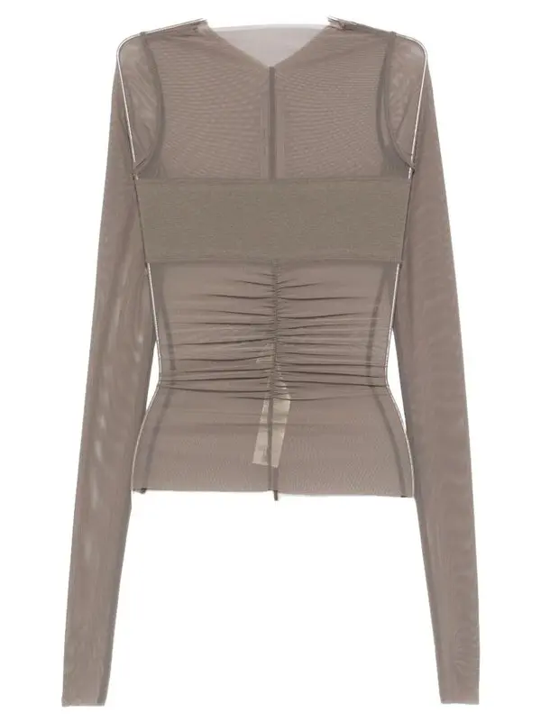 Rick Owens Ruched Sheer Long Sleeve Top - Multicolor