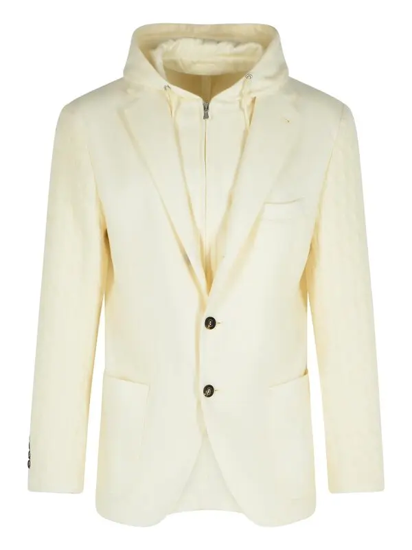 Eleventy Wool And Cashmere Blazer With Removable Hoodie - Cream