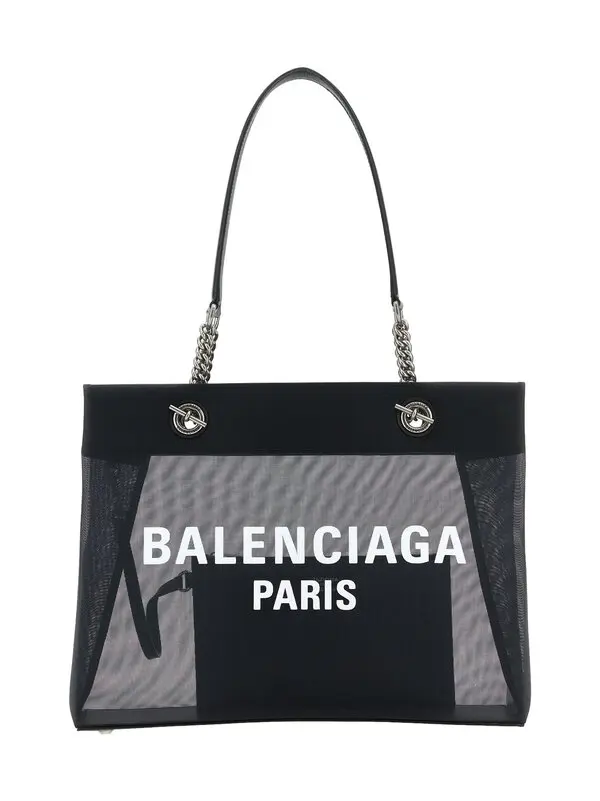 Balenciaga Black Mesh Tote Bag With Logo - Multicolor