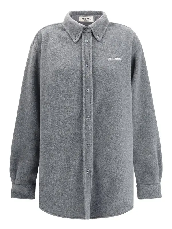 Miu Miu Cotton Button-up Shirt With Embroidered Logo - Gray