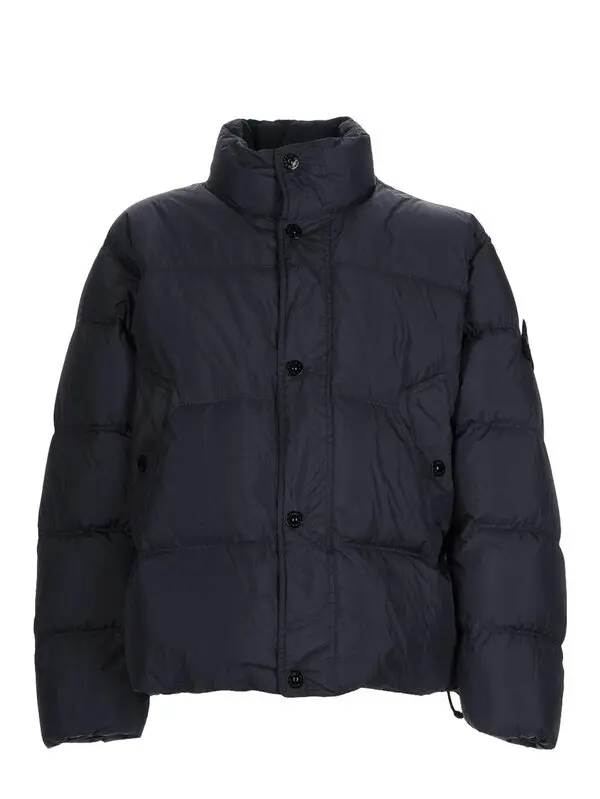 Stone Island Padded Bomber Jacket With Logo Patch - Blue
