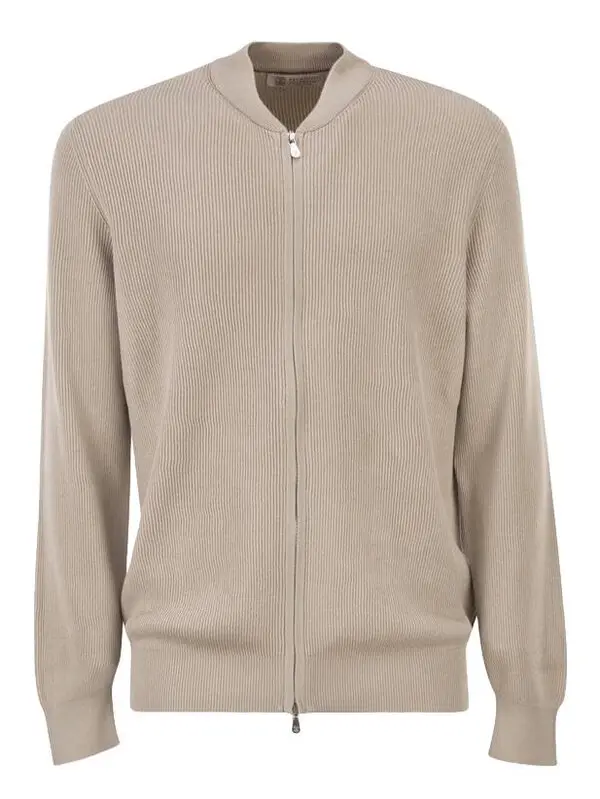 Brunello Cucinelli Ribbed Cotton Zip-up Cardigan - Cream