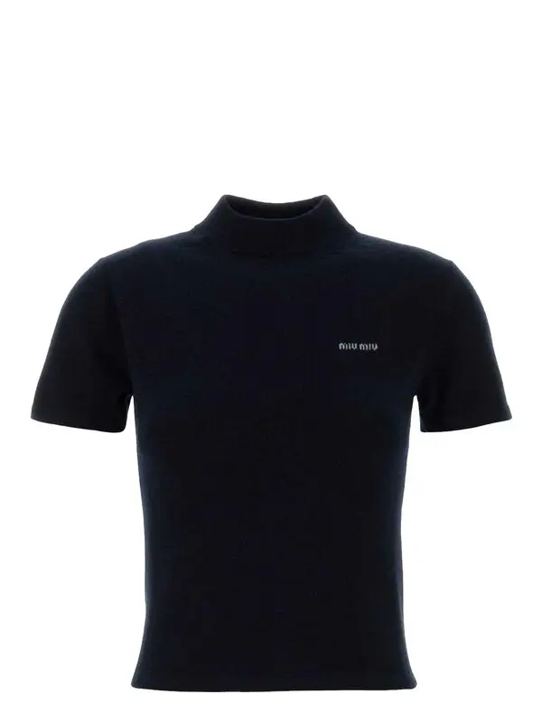 Miu Miu High Neck Knit Top - Blue