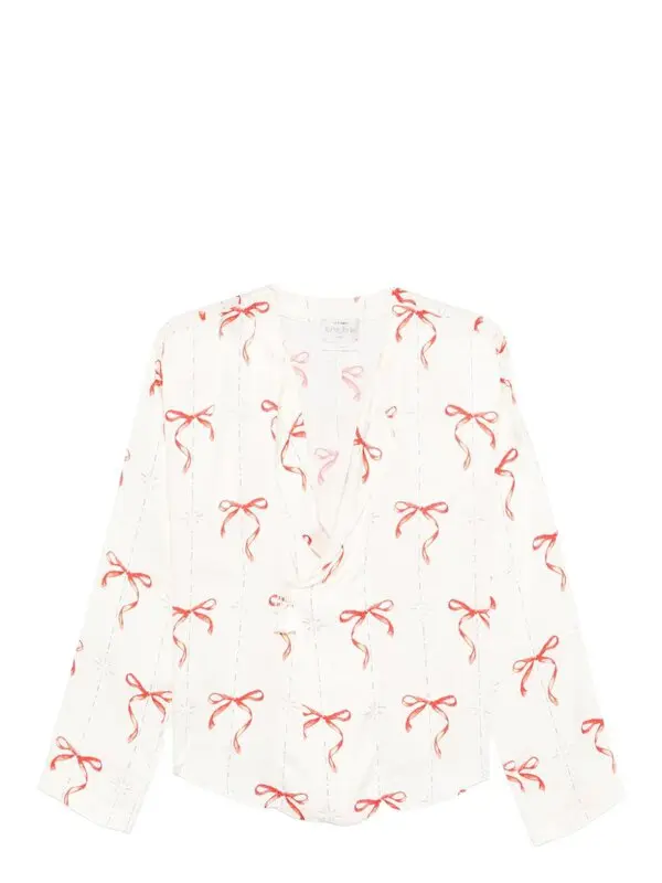 FORTE_FORTE Printed Bow Detail V-neck Shirt - Multicolor