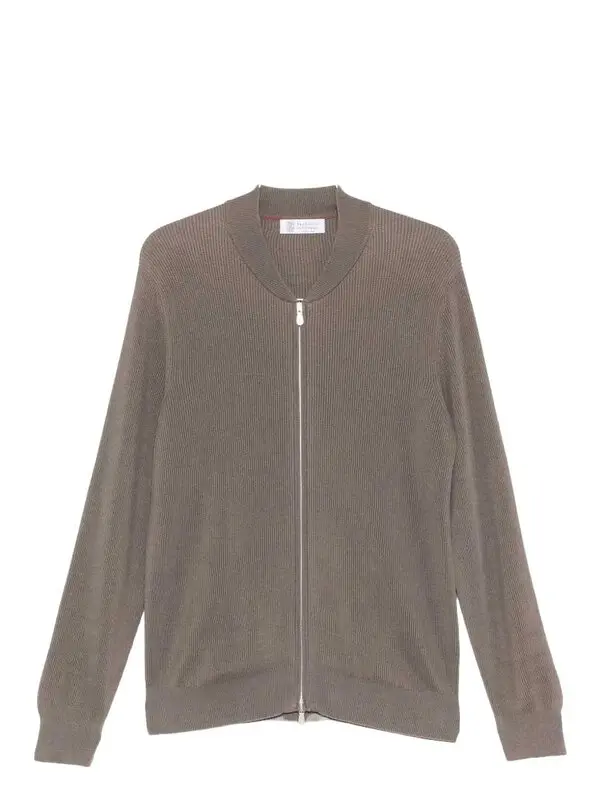 Brunello Cucinelli Ribbed Knit Zip-up Cardigan - Brown
