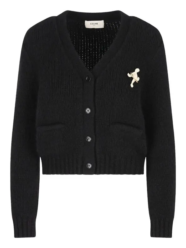 Celine Black Cashmere V-neck Cardigan With Patch Pockets - Multicolor