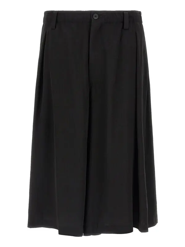 Yohji Yamamoto 8 Tuck' Wide Leg Cropped Trousers - Black