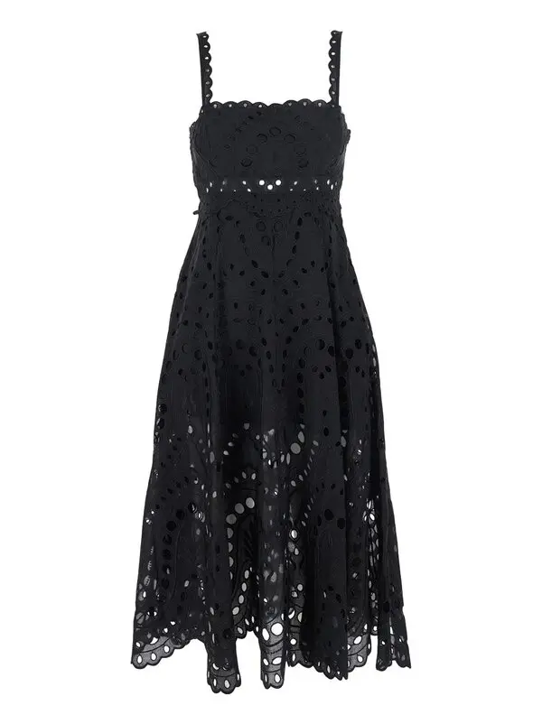 Charo Ruiz Ibiza Black Cotton Blend Embroidered Scalloped Dress - Multicolor