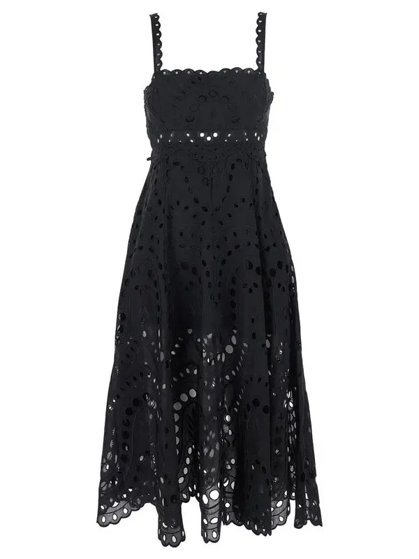 Charo Ruiz Ibiza Black Cotton Blend Embroidered Scalloped Dress - Multicolor