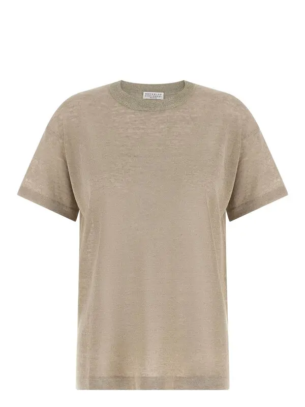 Brunello Cucinelli Dazzling Collar" Linen Blend Sweater - Cream