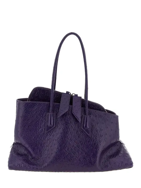 Attico La Passeggiata Medium Ostrich Effect Leather Shoulder Bag - Purple