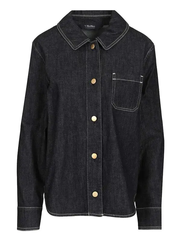Max Mara Denim Shirt With Contrasting Stitching And Patch Pocket - Blue