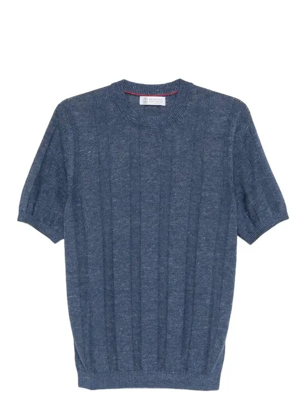 Brunello Cucinelli Short Sleeve Fine Knit Sweater - Blue