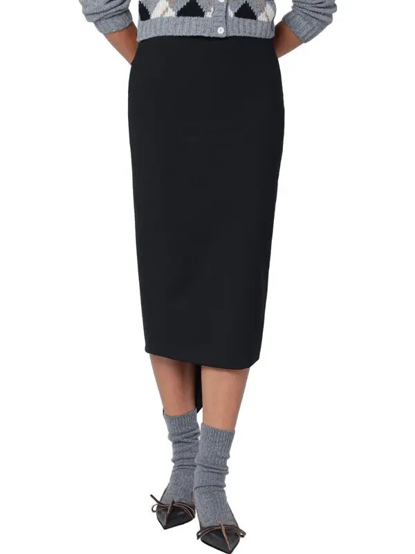THELATEST Cotton Midi Skirt With Asymmetrical Detailing - Black