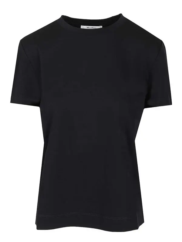 Max Mara Donata Crewneck Cotton T-shirt With Embroidered Logo - Blue