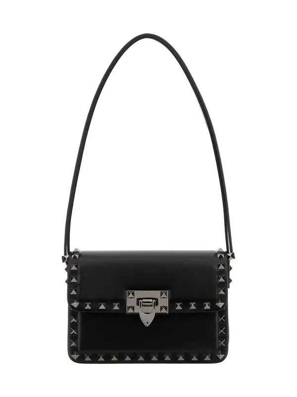 Valentino Garavani Black Leather Studded Flap Shoulder Bag - Multicolor