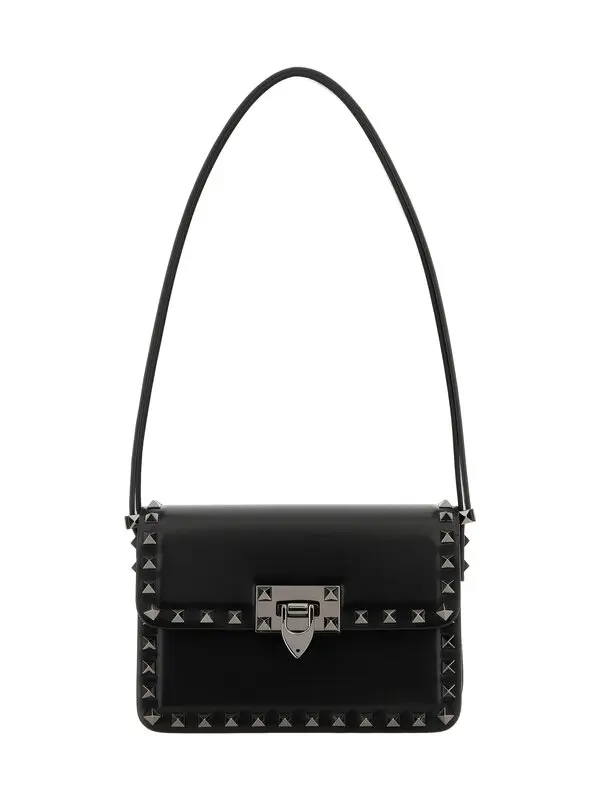 Valentino Garavani Black Leather Studded Flap Shoulder Bag - Multicolor