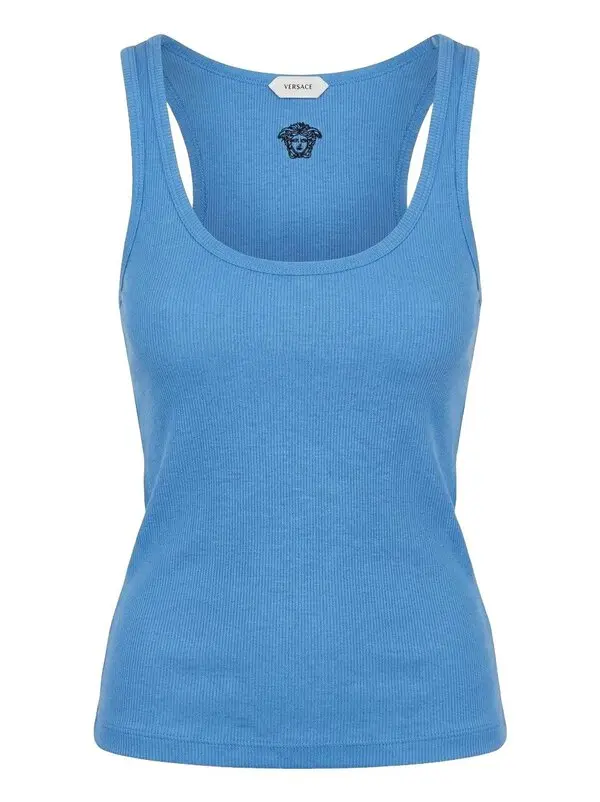 Versace Ribbed Tank Top With Medusa Embroidery - Multicolor
