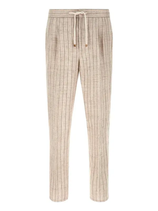 Brunello Cucinelli Striped Linen Trousers - Cream