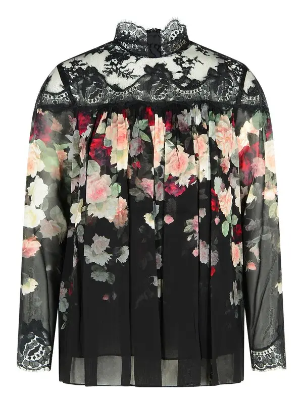 Zimmermann Viscose Blouse With Lace High Neck And Cuffs - Black