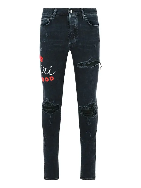 Amiri Crystal Appliqué Cotton Jeans - Black