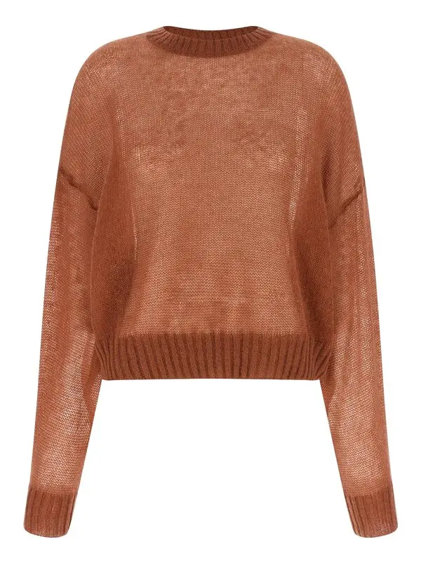 Brunello Cucinelli Mohair Wool Blend Crew Neck Sweater - Brown