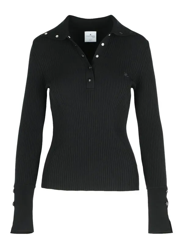COURREGES Pointed Collar Button Detailed Polyester Blend Sweater - Black
