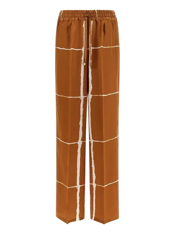 Kiton Silk Satin Graphic Print Wide Leg Trousers - Brown