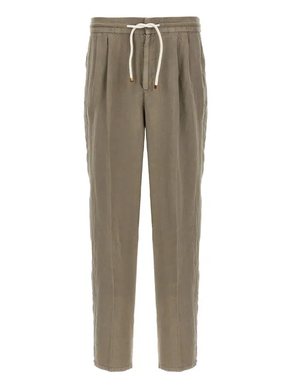 Brunello Cucinelli Linen Drawstring Trousers - Green