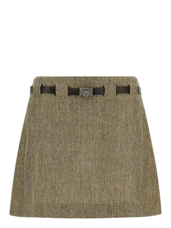 FERRAGAMO Gancini Belted Linen Mini Skirt - Multicolor